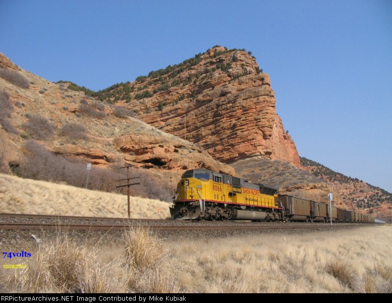 UP 8066 shoving at the rear of the coal drag